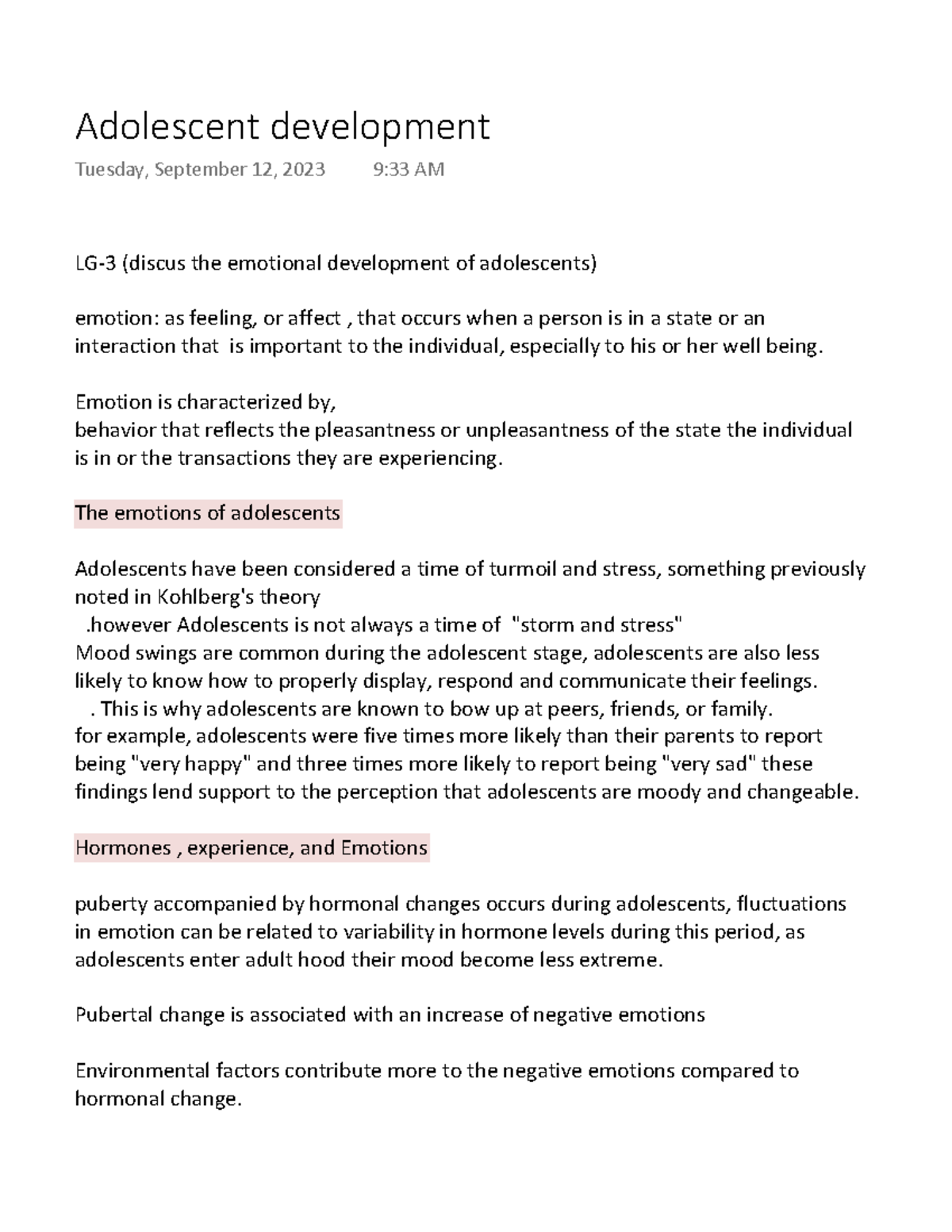 Adolescent development notes chapter 4 - LG-3 (discus the emotional ...