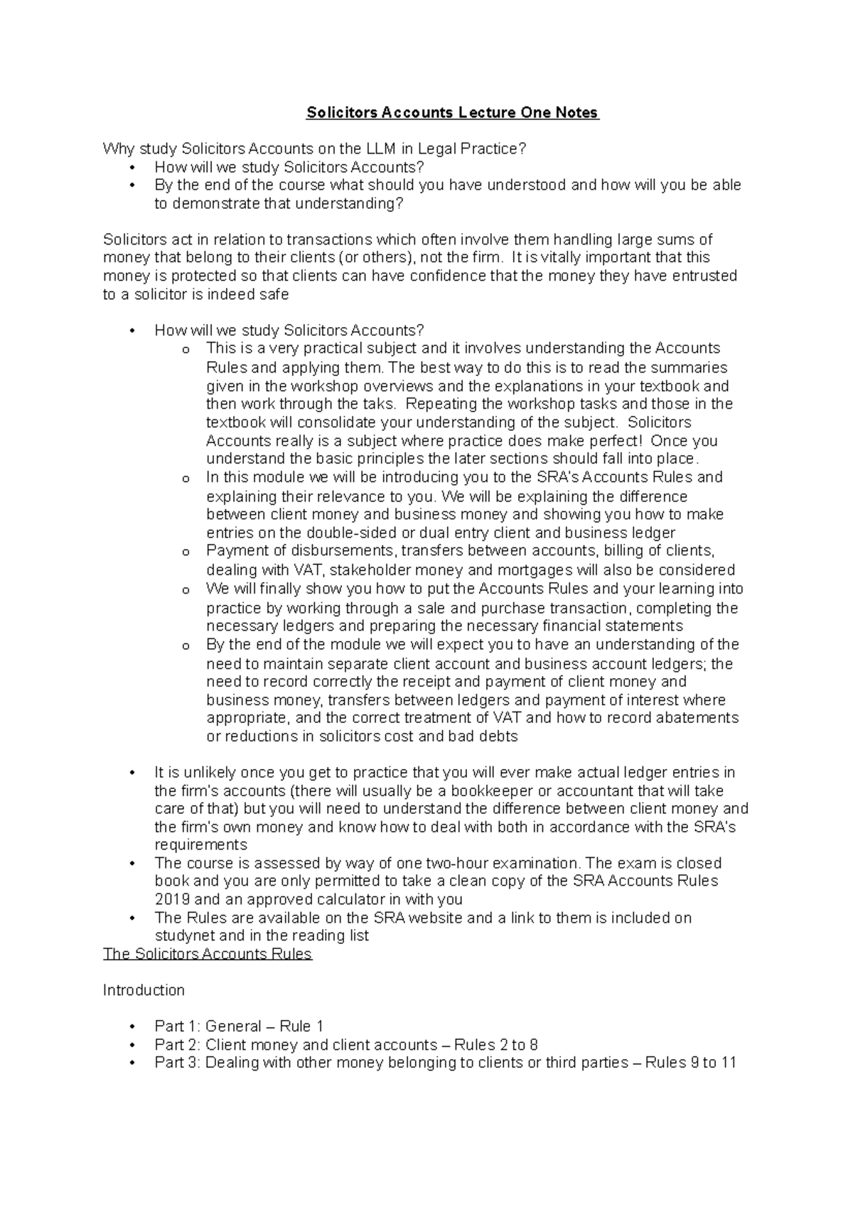 Solicitors Accounts Lecture Notes - It is vitally important that this ...