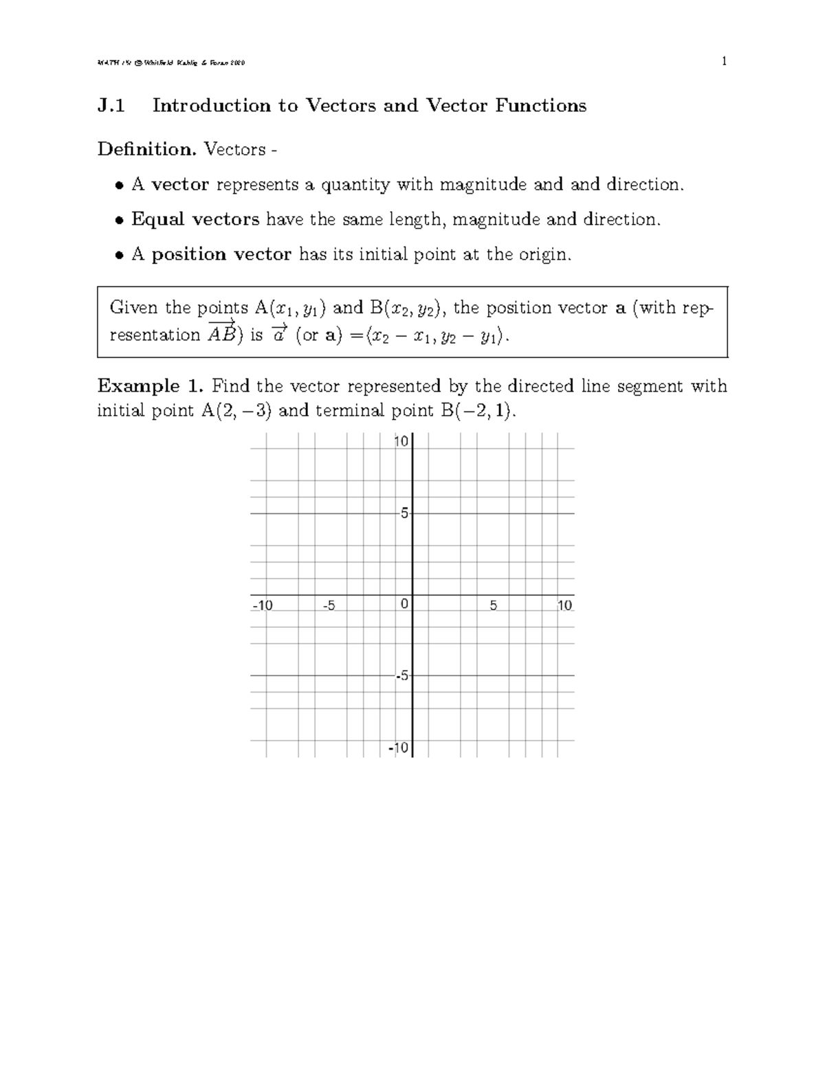 Compiled Blank Notes M151 - J Introduction to Vectors and Vector ...