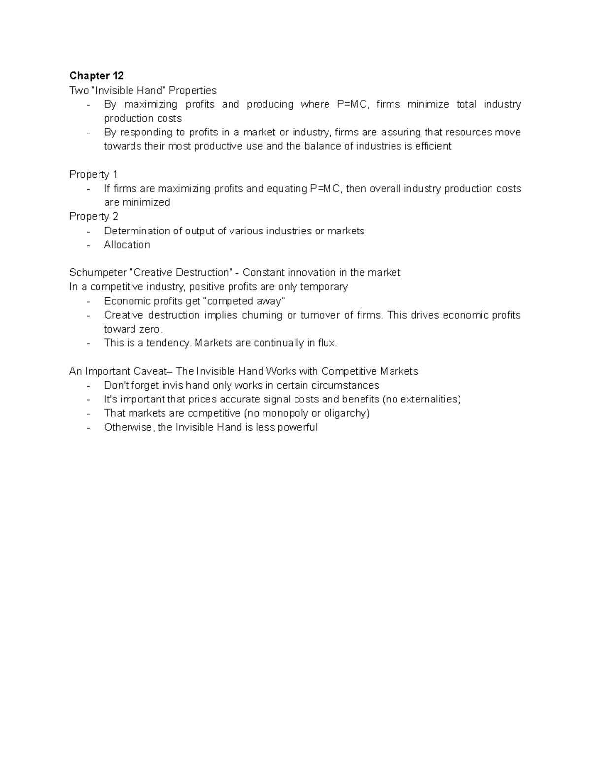 Microeconomics 1014 chapter 12 notes - Chapter 12 Two “Invisible Hand ...
