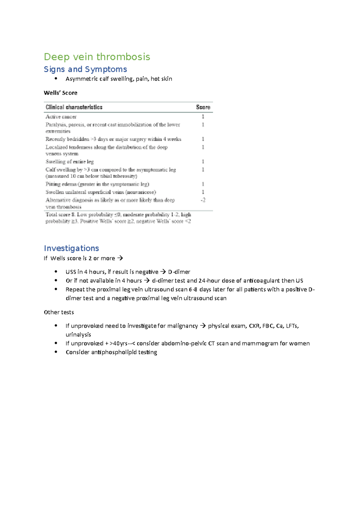 Deep vein thrombosis - Lecture notes 1 - Deep vein thrombosis Signs and ...