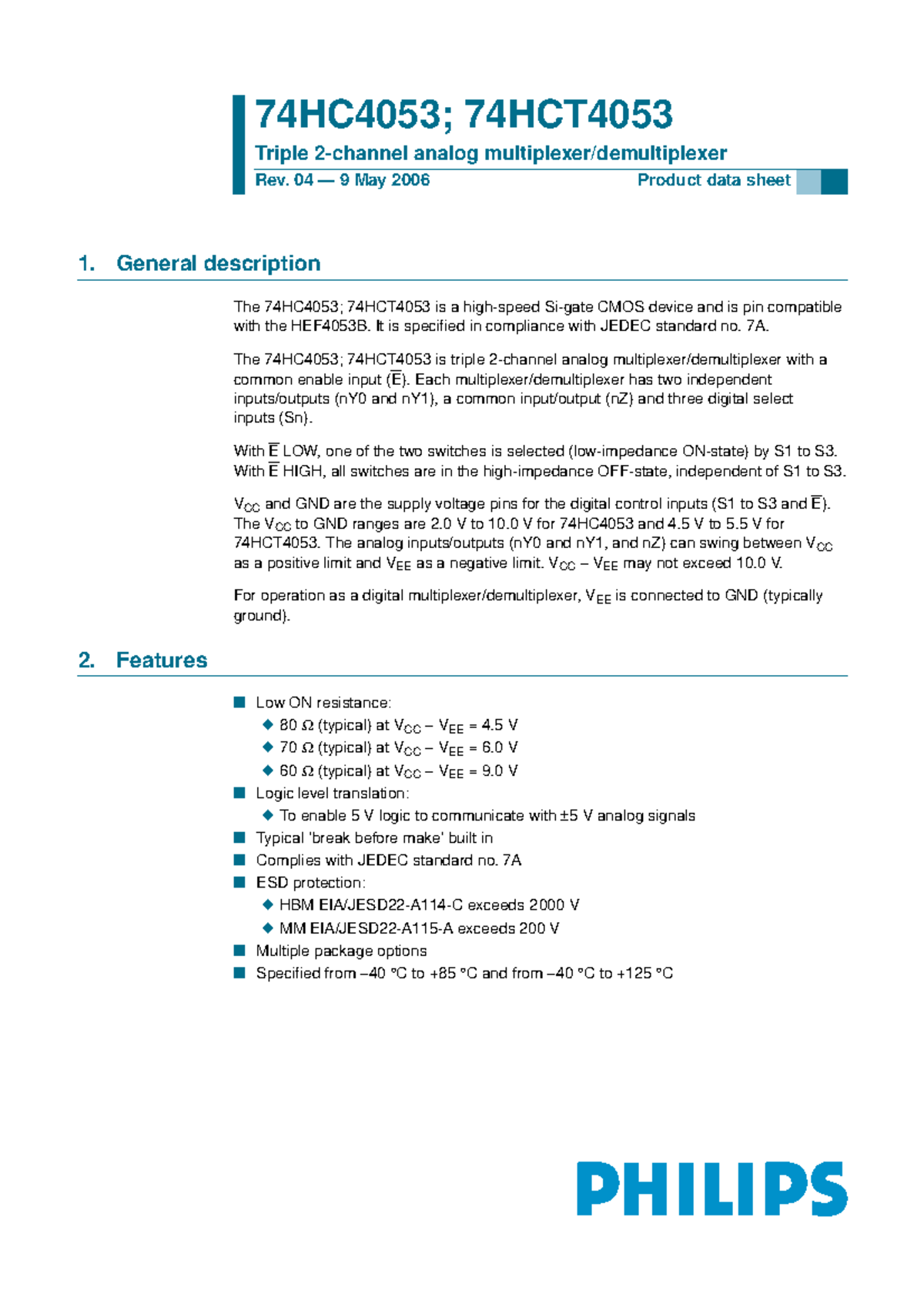 74HC4053 - 1. General description The 74HC4053; 74HCT4053 is a high ...