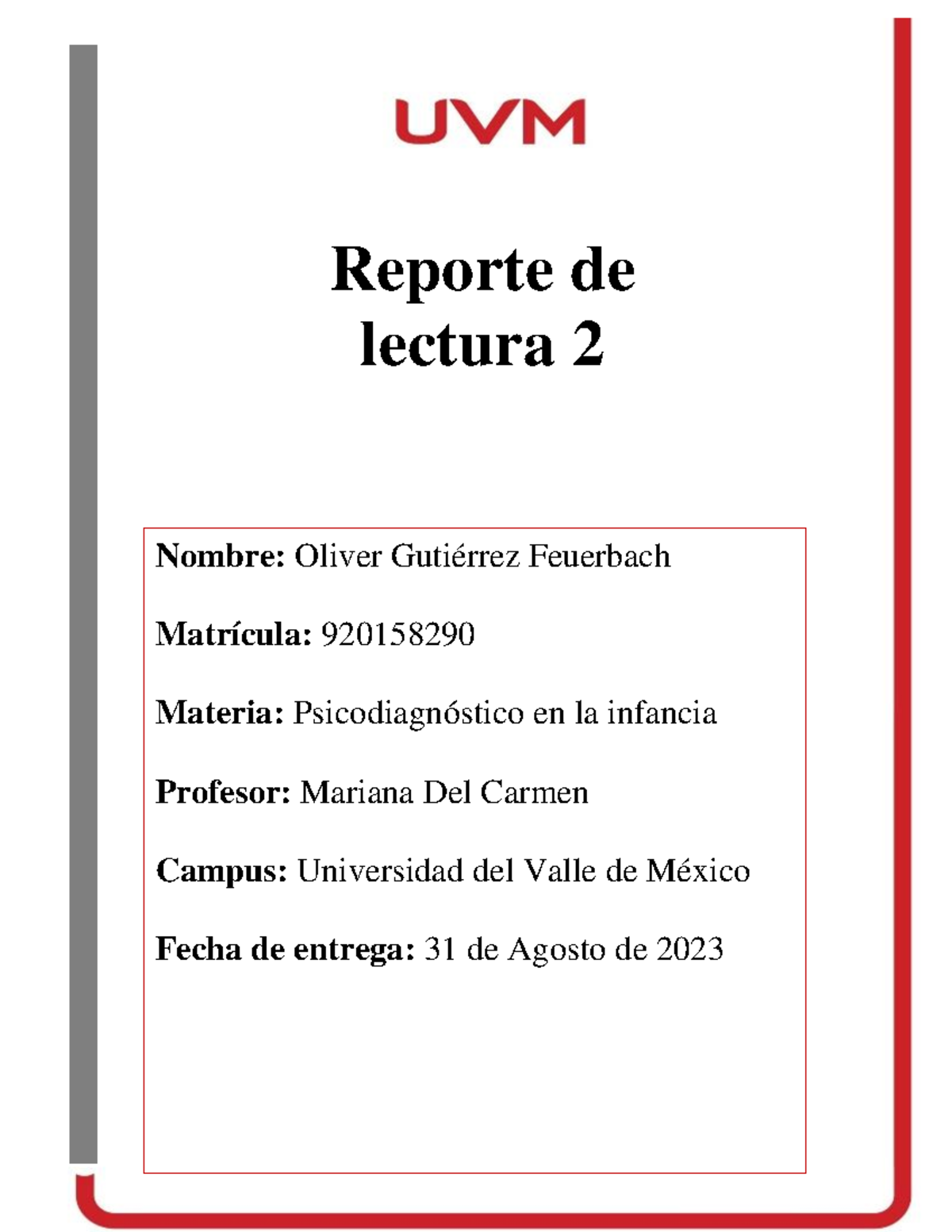 Reporte 2 Oliver GF - PORTADA O PÁGINA TITULAR TITULO Autor Director ...