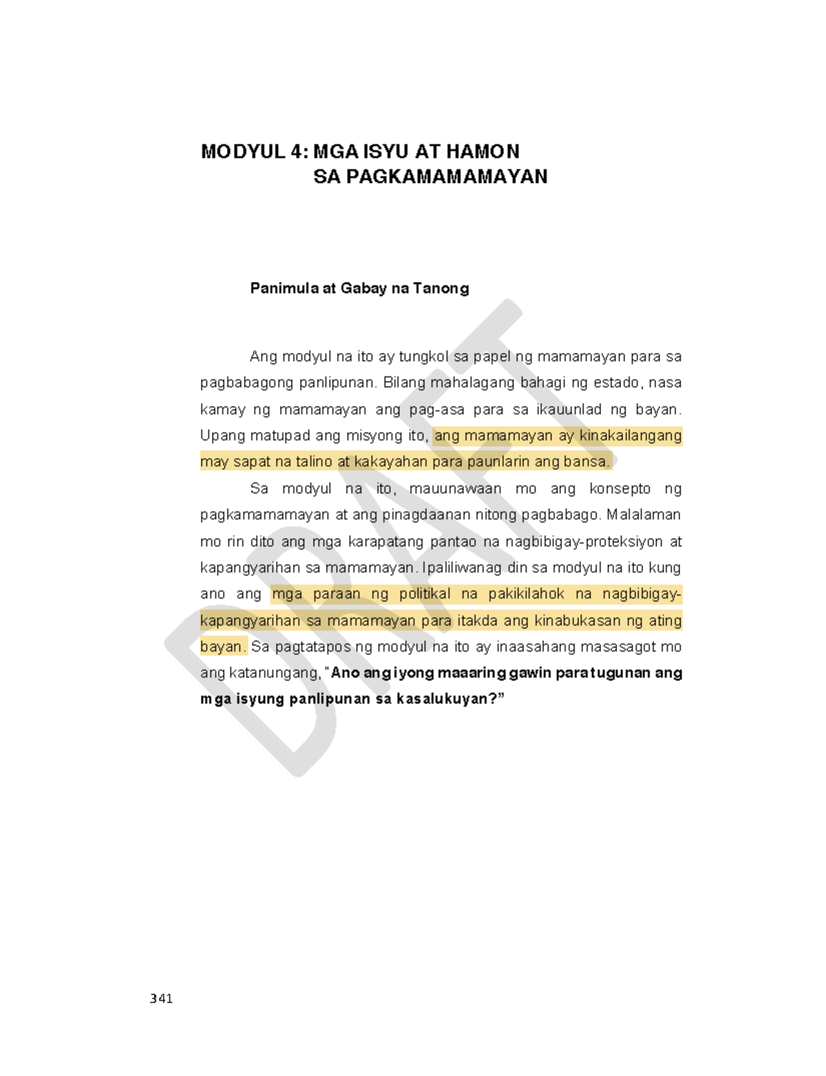 AP GRADE 10 MODULE - MODYUL 4: MGA ISYU AT HAMON SA PAGKAMAMAMAYAN ...