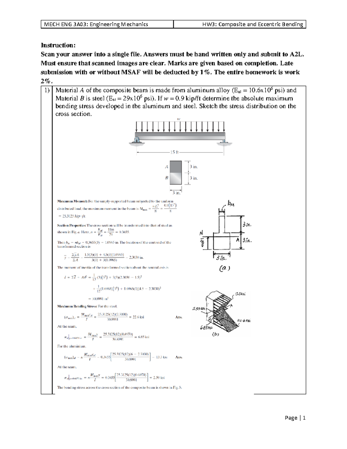 HW03 Composite Eccentric Bending Solution - Instruction: Scan your answer into a single file ...