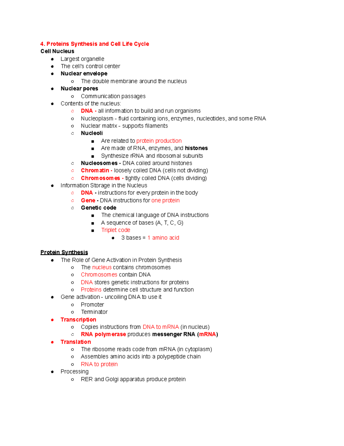 Chapter 4: Proteins Synthesis and Cell Life Cycle - Proteins Synthesis ...