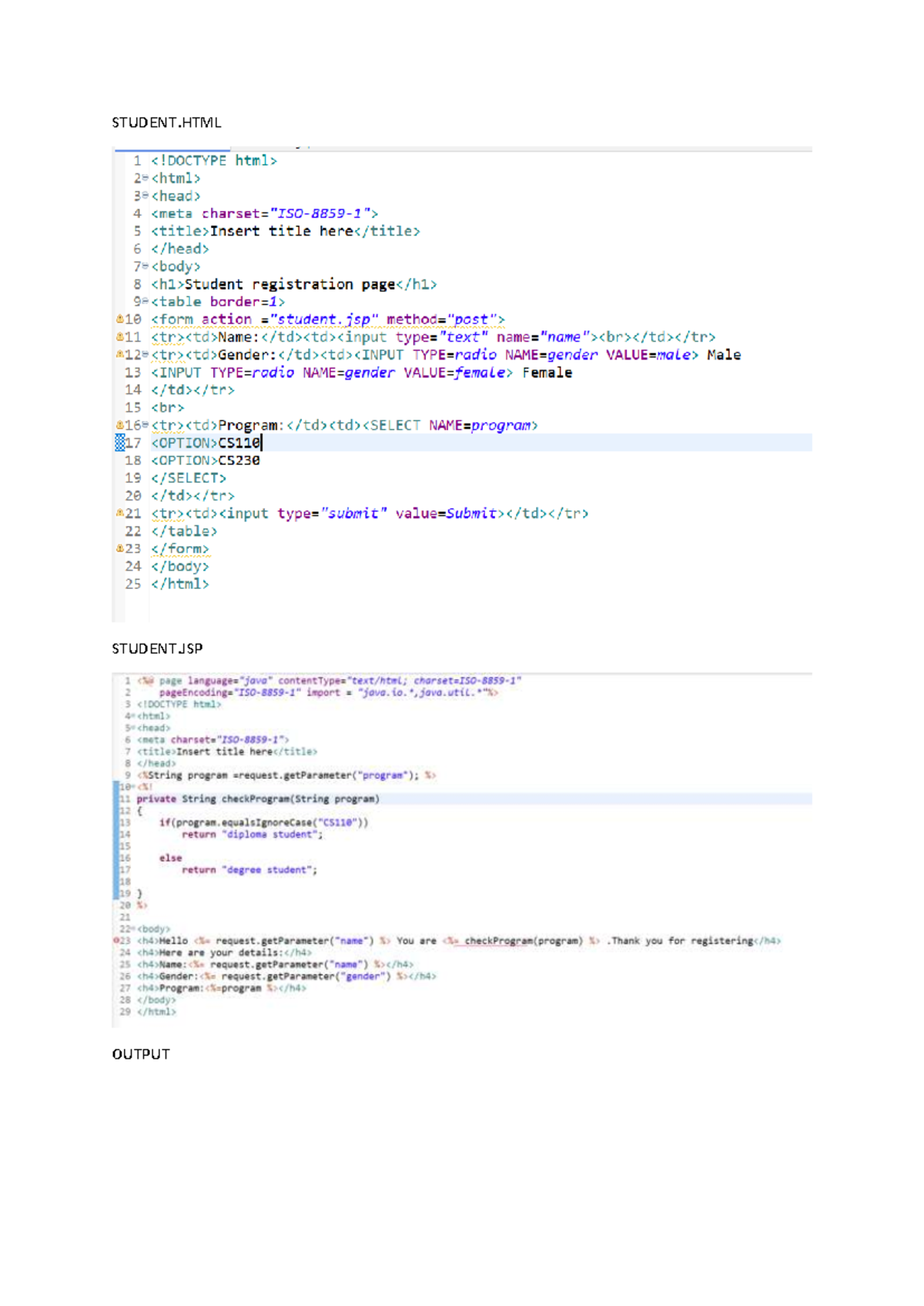 JSPexercise - Enterprise programming - STUDENT STUDENT OUTPUT - Studocu