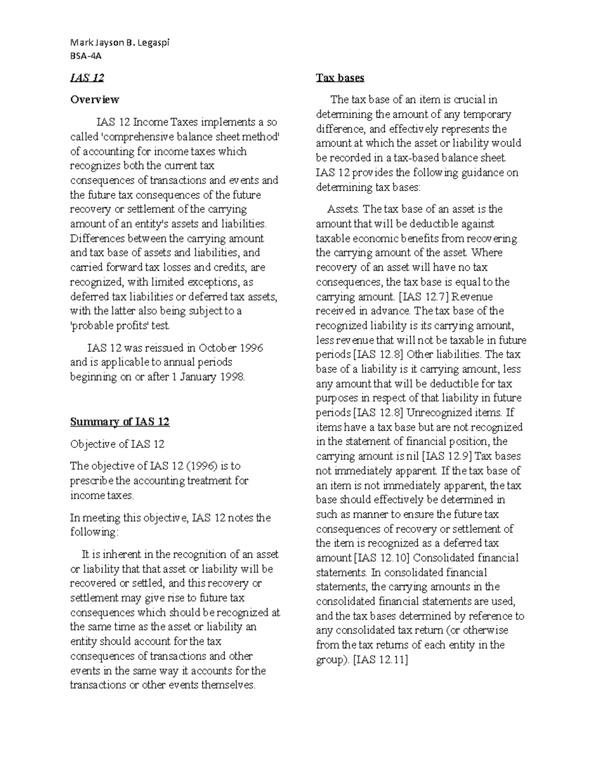 IAS 12- jjii hdih aaaaaaaaaaaaaaaaaaaaaaaaaaaaaaaaaaa - BSA-4A IAS 12 ...