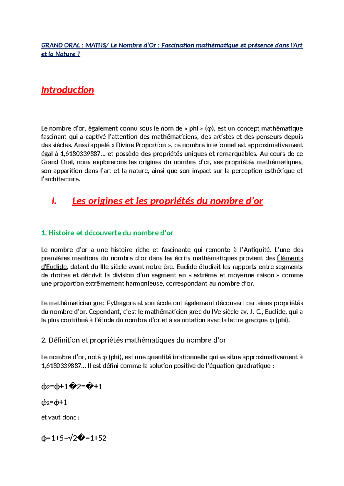 Grand ORAL maths 2024 - GRAND ORAL : MATHS/ Le Nombre d’Or ...