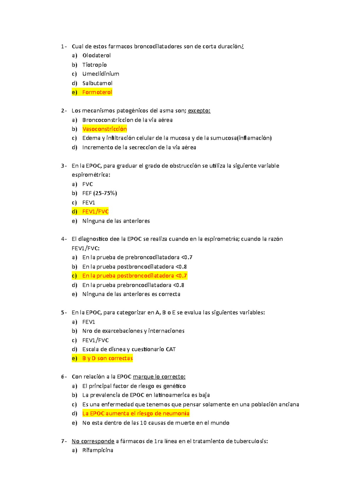 Prova final pneumo - 1- Cual de estos farmacos broncodilatadores son de ...
