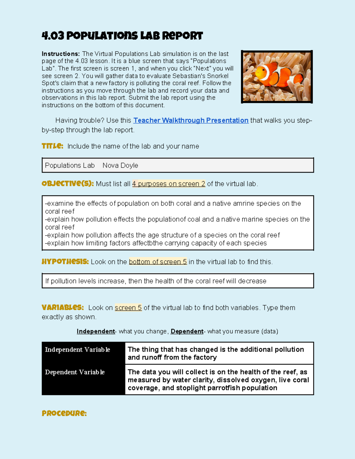 4 - completed lab - 4 Populations Lab Report Instructions: The Virtual ...
