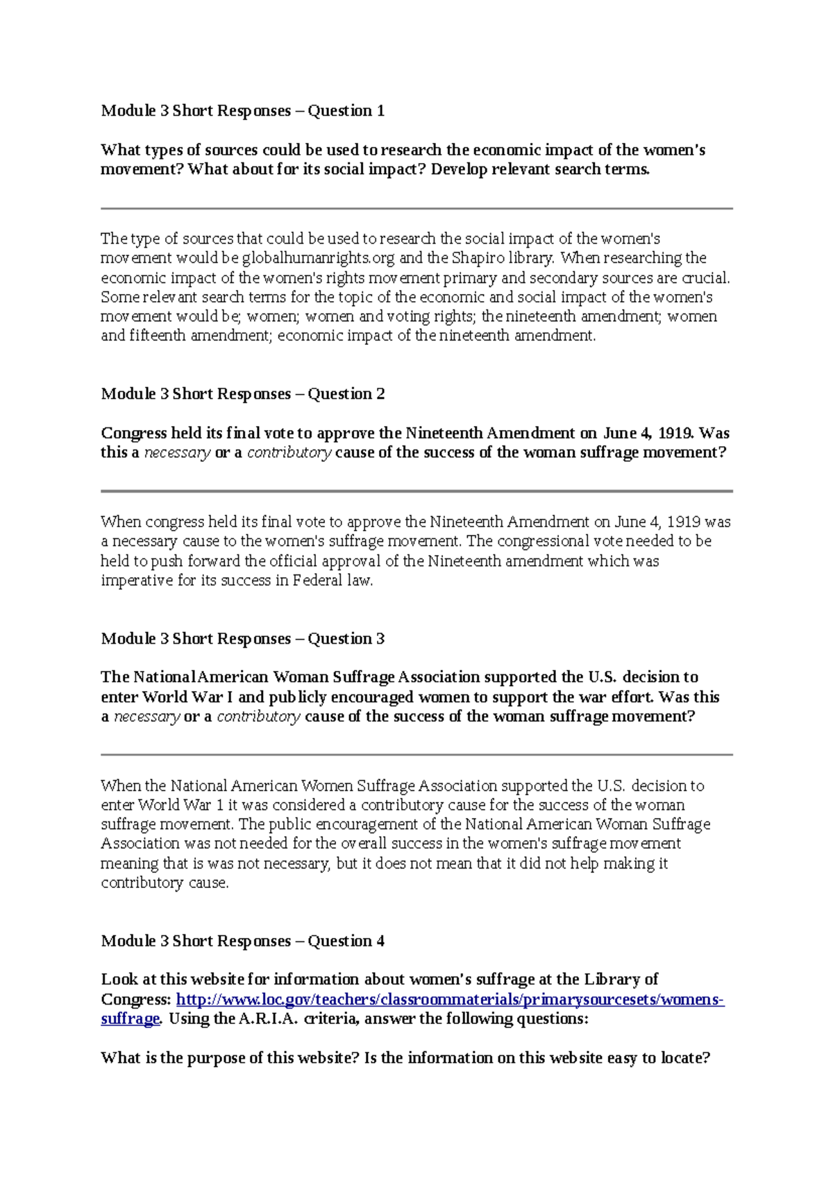 Alicia Moody HIS 200 Applied History - Module 3 Short Responses ...