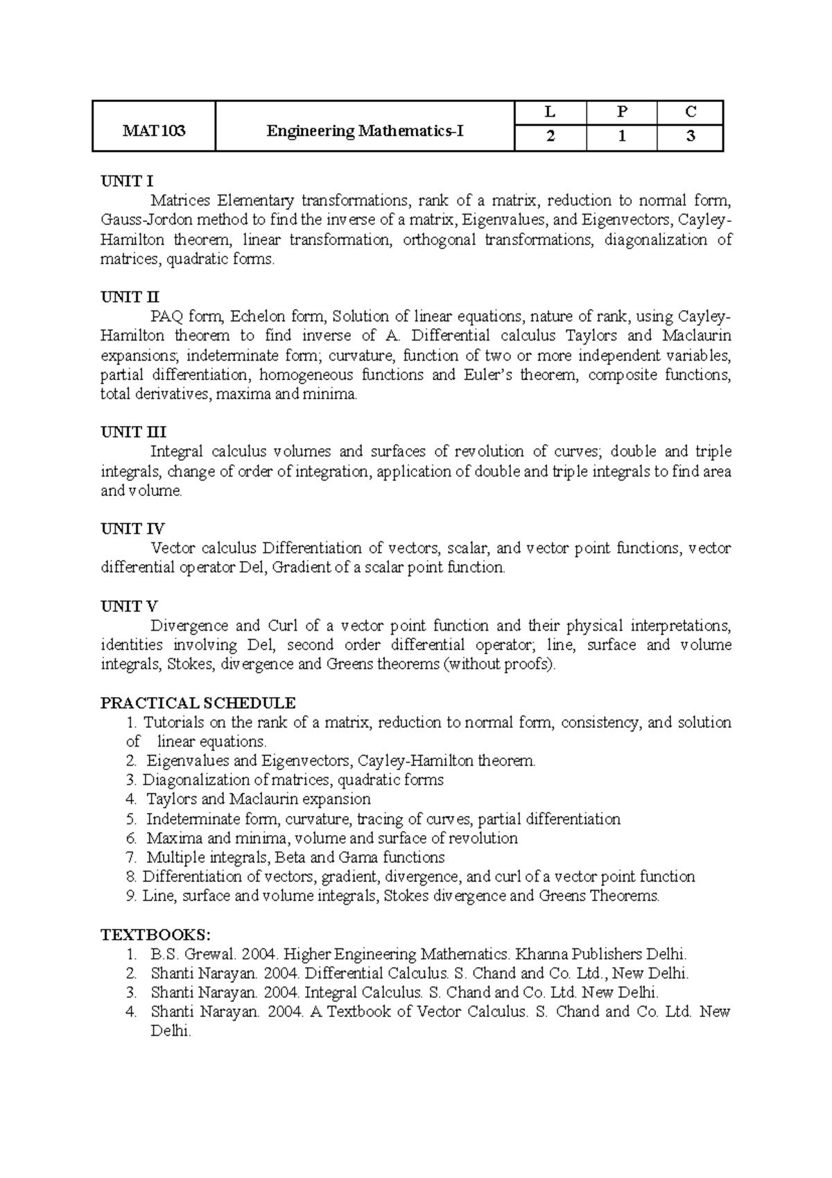 MAT103 - notes - MAT103 Engineering Mathematics-I L P C 2 1 3 UNIT I ...