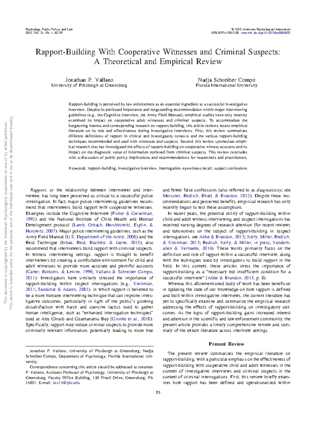 Rapport-Building - Review - Rapport-Building With Cooperative Witnesses ...