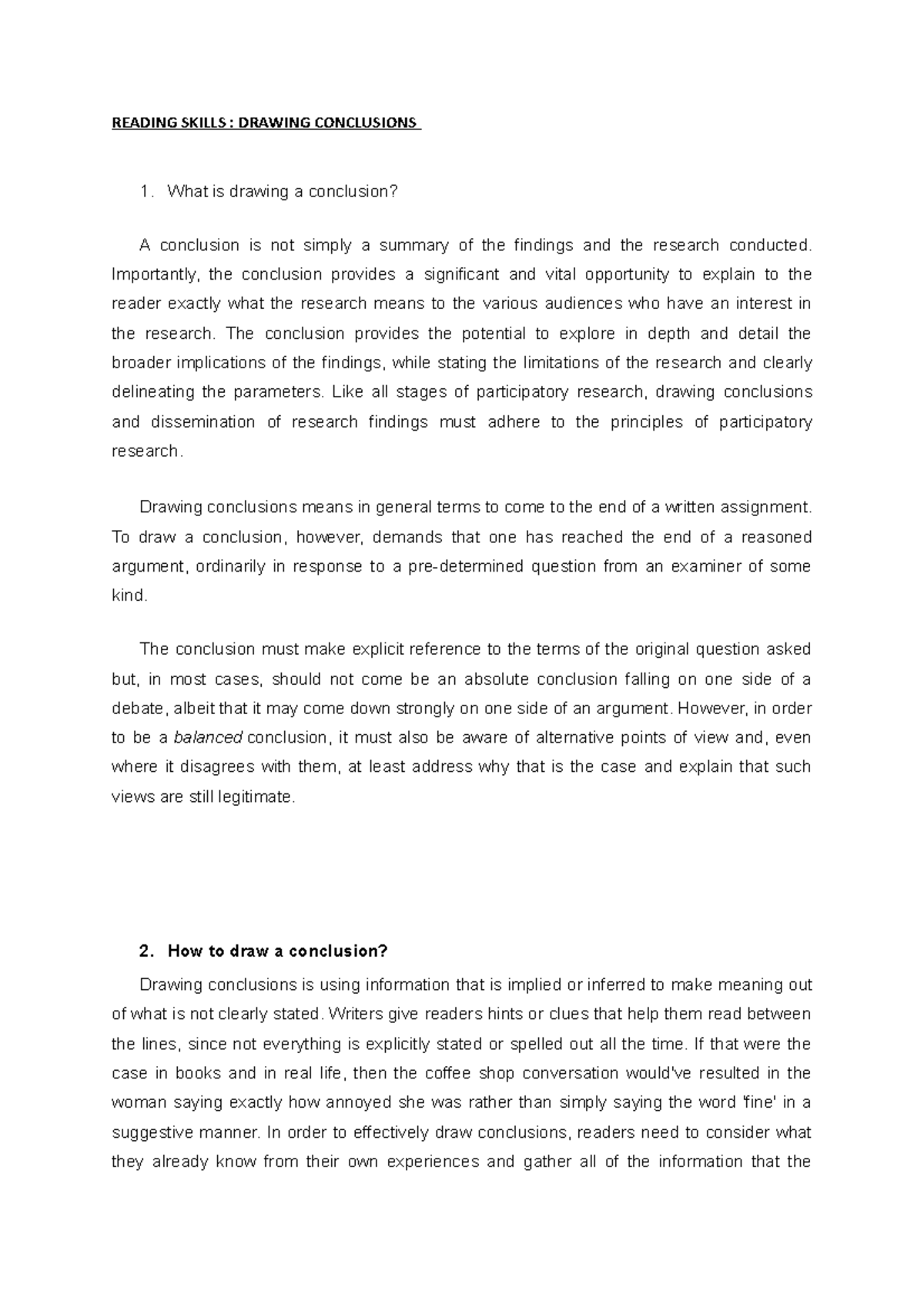 7 1 5 Drawing Conclusions Reading Skills Drawing Conclusions What Is Drawing A Conclusion A