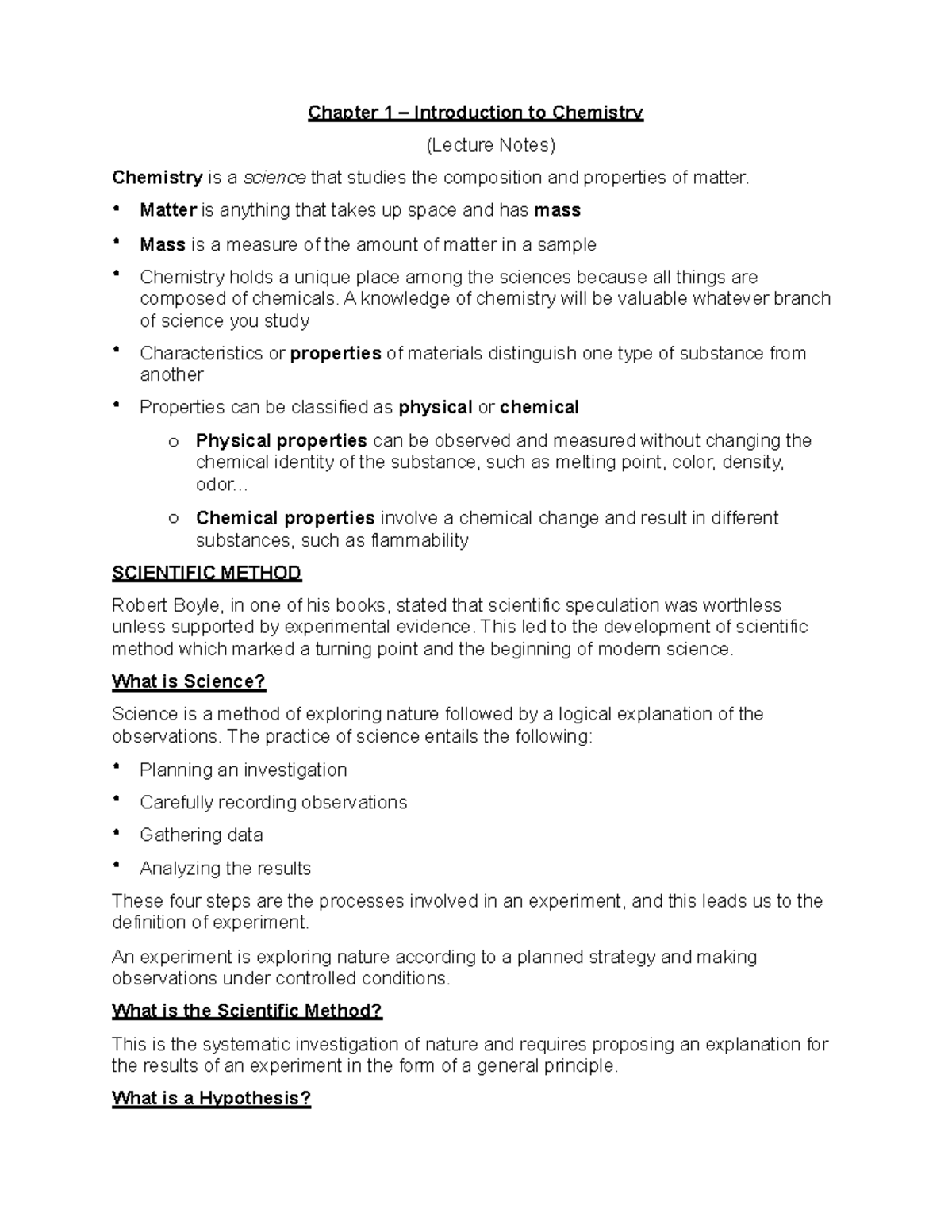 Introduction to Chemistry - Chapter 1 – Introduction to Chemistry ...