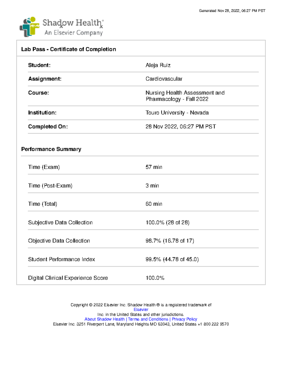 Shadow health cardiovascular - Generated Nov 28, 2022, 06:27 PM PST Lab ...