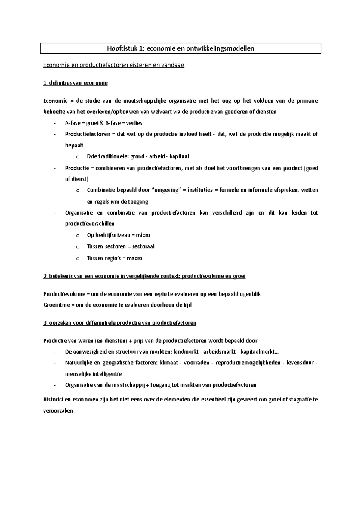 Deel 1, Hoofdstuk 1 - Hoofdstuk 1: economie en ontwikkelingsmodellen ...