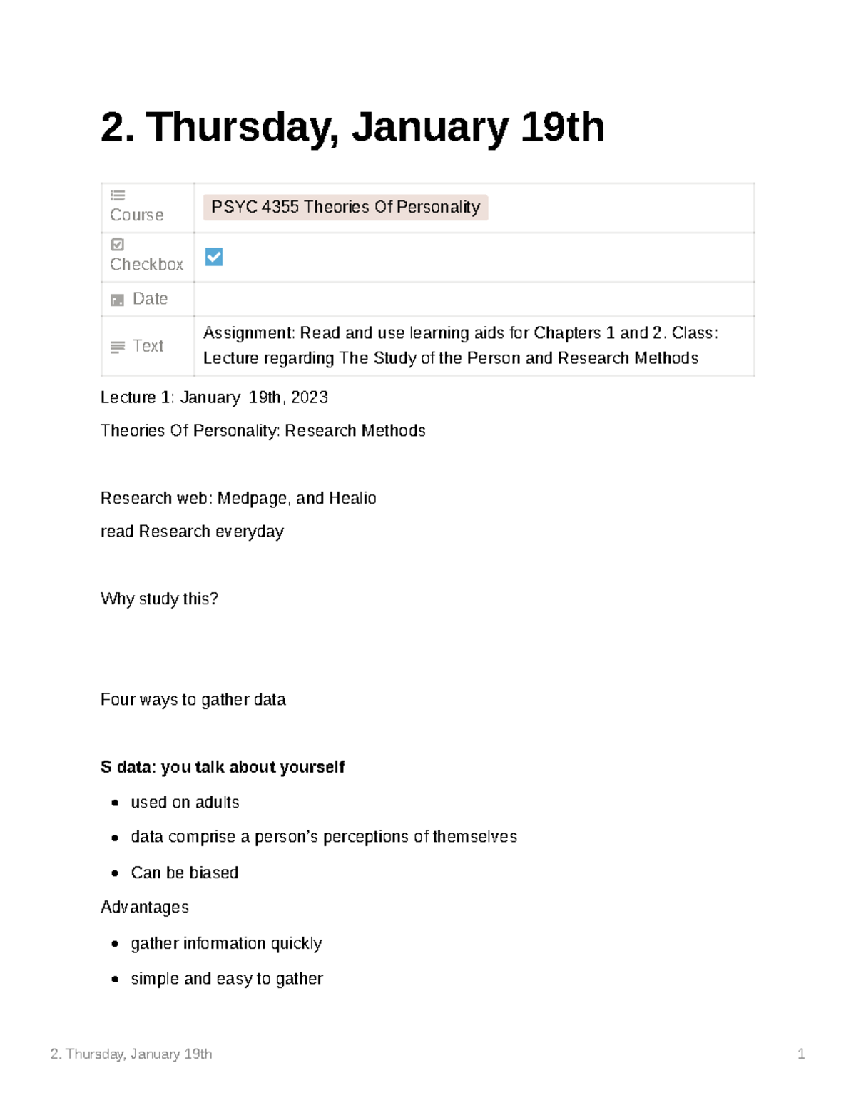 2 - Theories - 2. Thursday, January 19th Course PSYC 4355 Theories Of ...