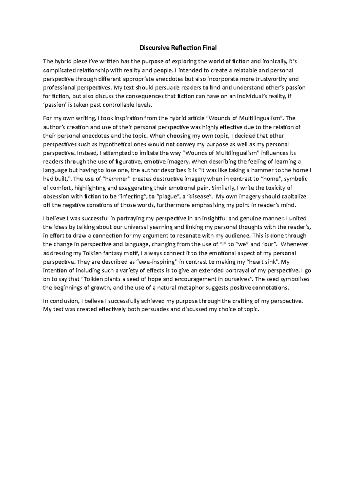 Discursive Reflection Final - I intended to create a relatable and ...