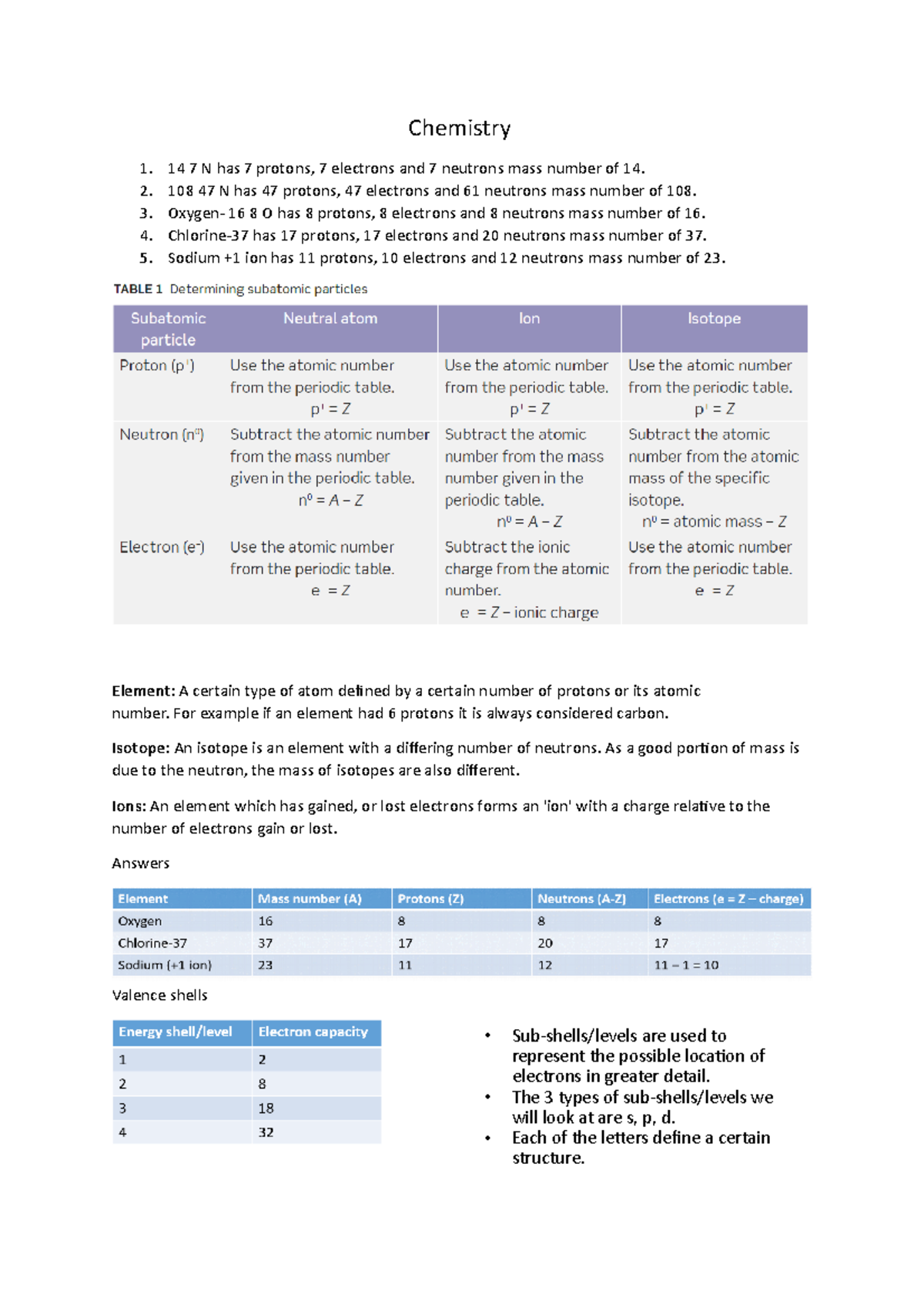 Lesson 1 - Chem - Chemistry 14 7 N has 7 protons, 7 electrons and 7 ...