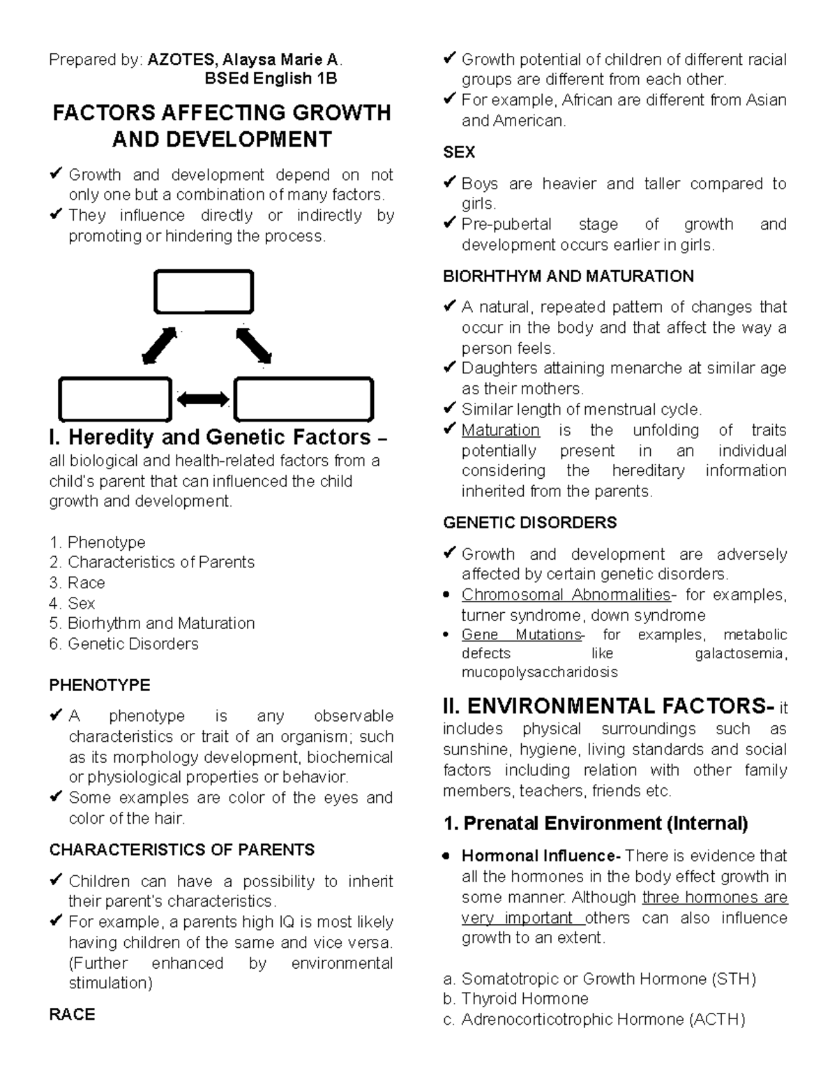Factors of Growth and Development - Prepared by: AZOTES, Alaysa Marie A ...