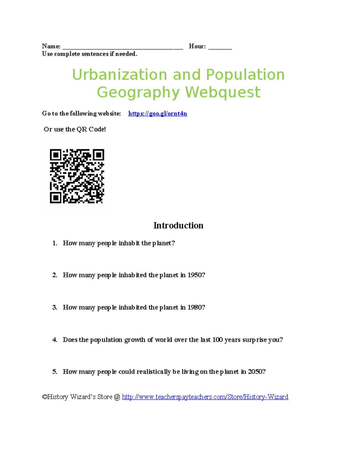 Urbanization Geography Webquest - Name ...