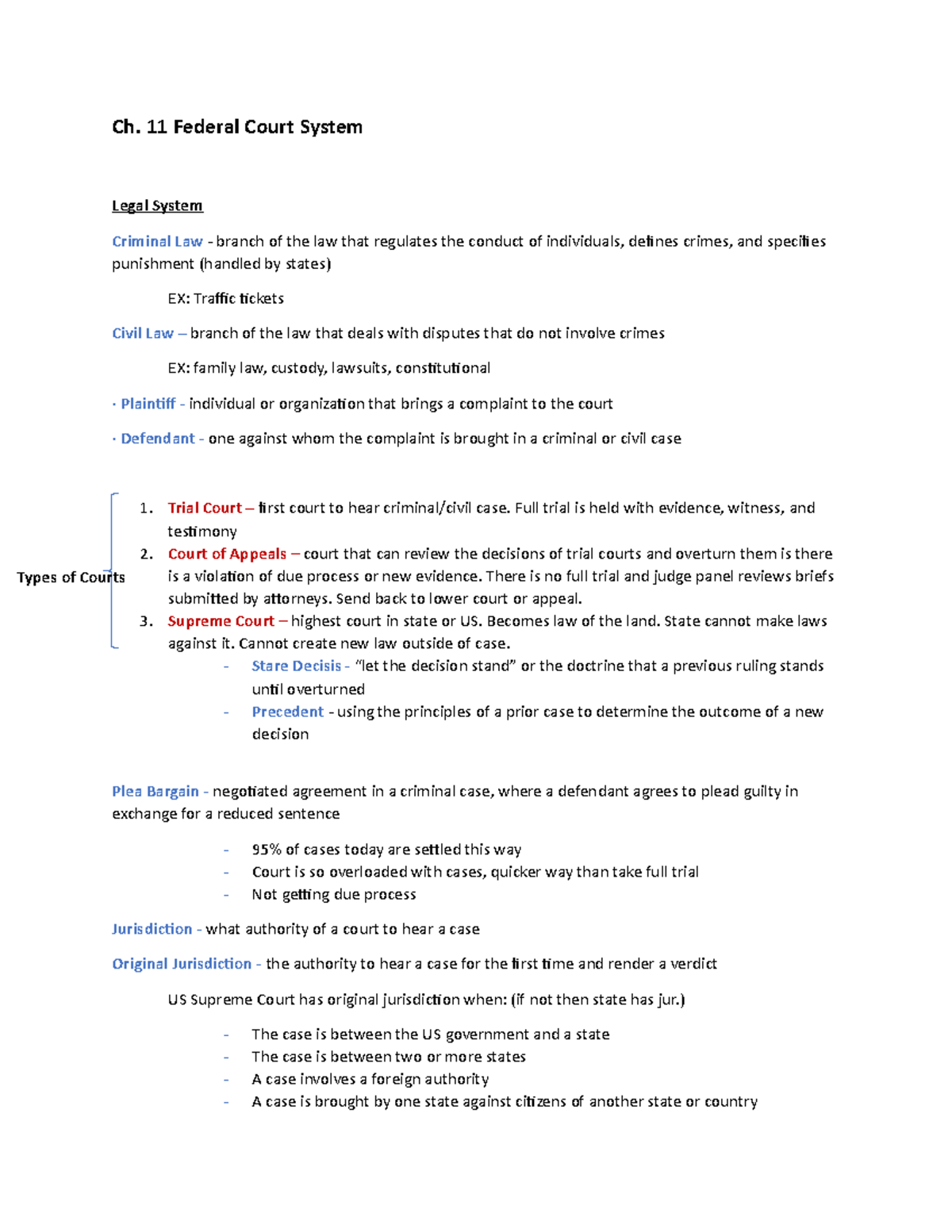 Ch. 11 Federal Court System - Ch. 11 Federal Court System Legal System ...