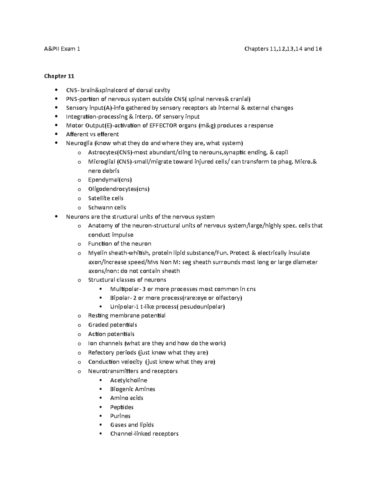AP 2 lecture exam 1 study guide - A&PII Exam 1 Chapters 11,12,13,14 and ...