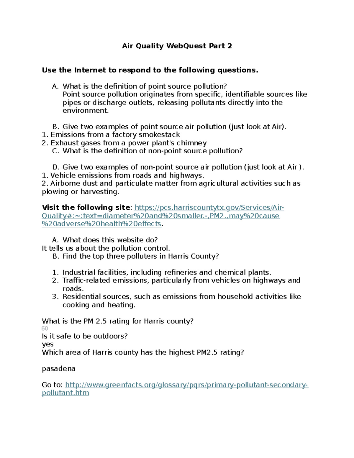 Air Quality Web Quest Part 2 - A. What is the definition of point ...
