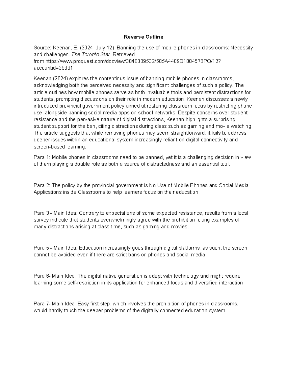 Reverse outline essay for unit 2-5 for given source - Reverse Outline ...