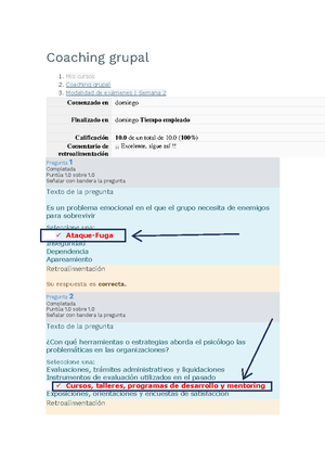 Puntos extra 4 autocalificable Revisión del intento - Coaching grupal Tiempo empleado Calicación ...