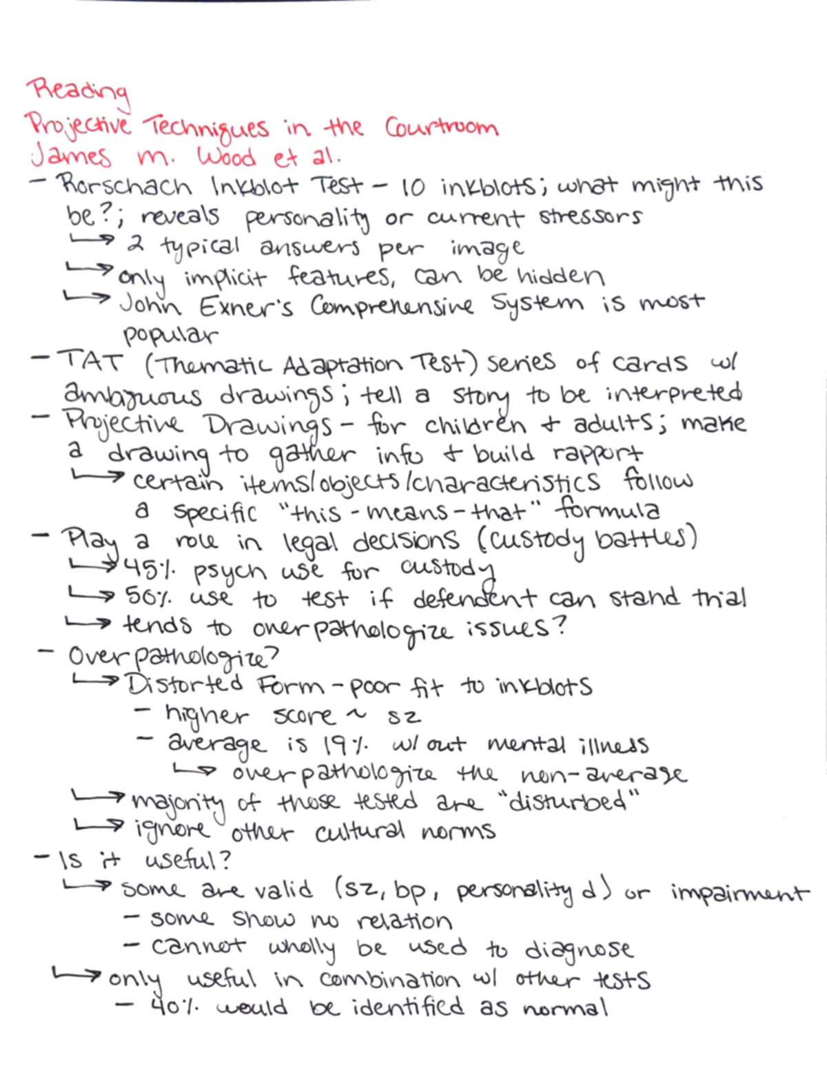 Week 8 Lecture And Assigned Reading Notes Reading Projective