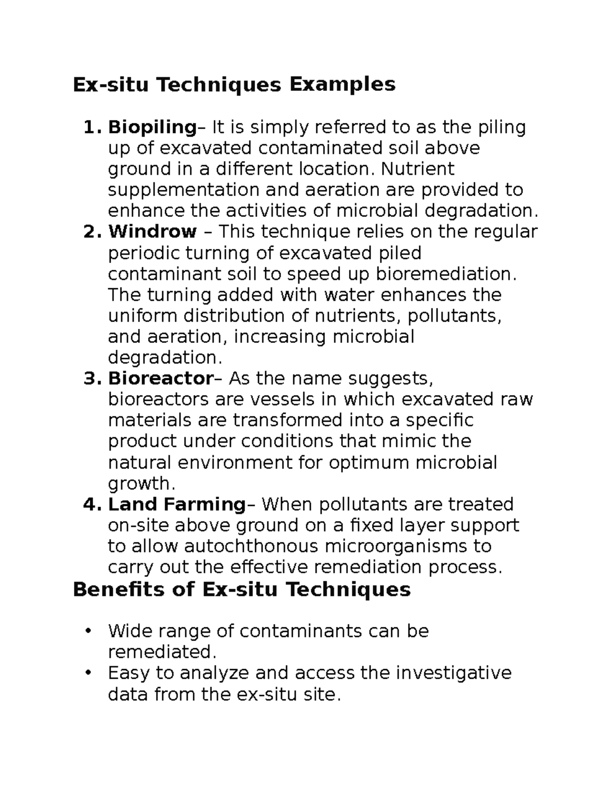Bio 30 - Notes - Ex-situ Techniques Examples Biopiling– It is simply ...