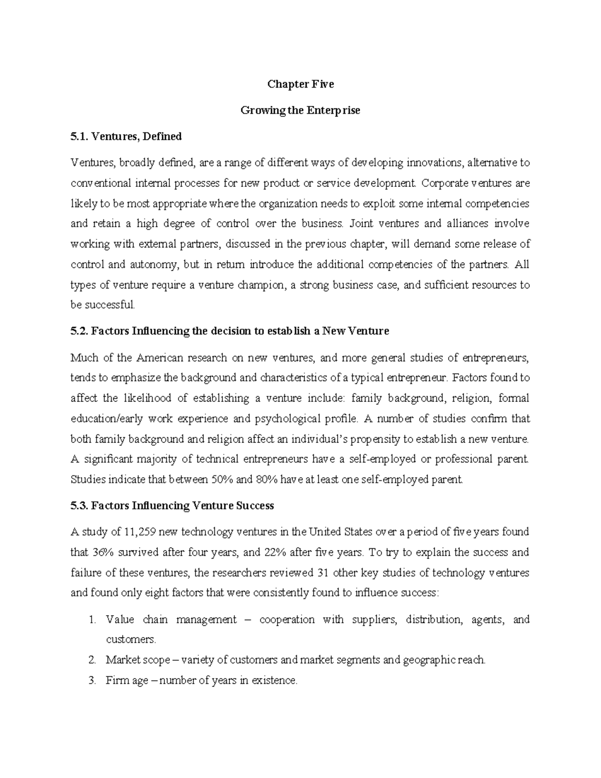 Innovation Chapter 5-7 - Chapter Five Growing the Enterprise 5 ...