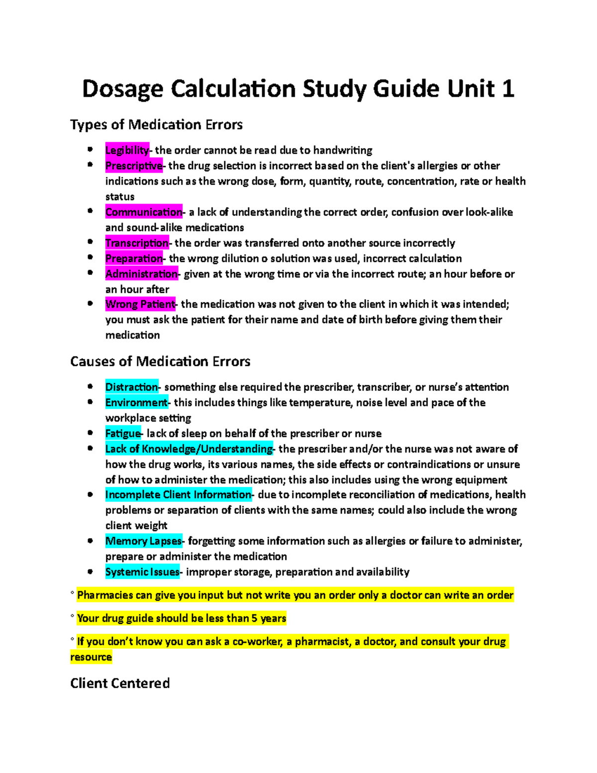 Dosage Calculation Study Guide Unit 1 - The nurse checking the MAR ...
