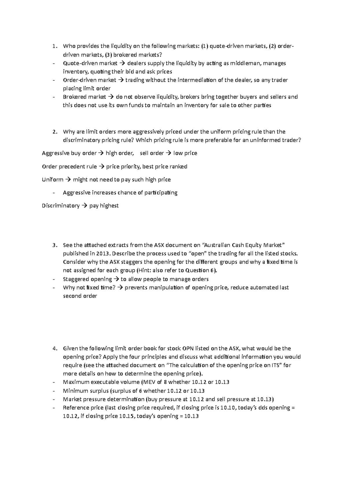Tutorial 2 - Who provides the liquidity on the following markets: (1 ...