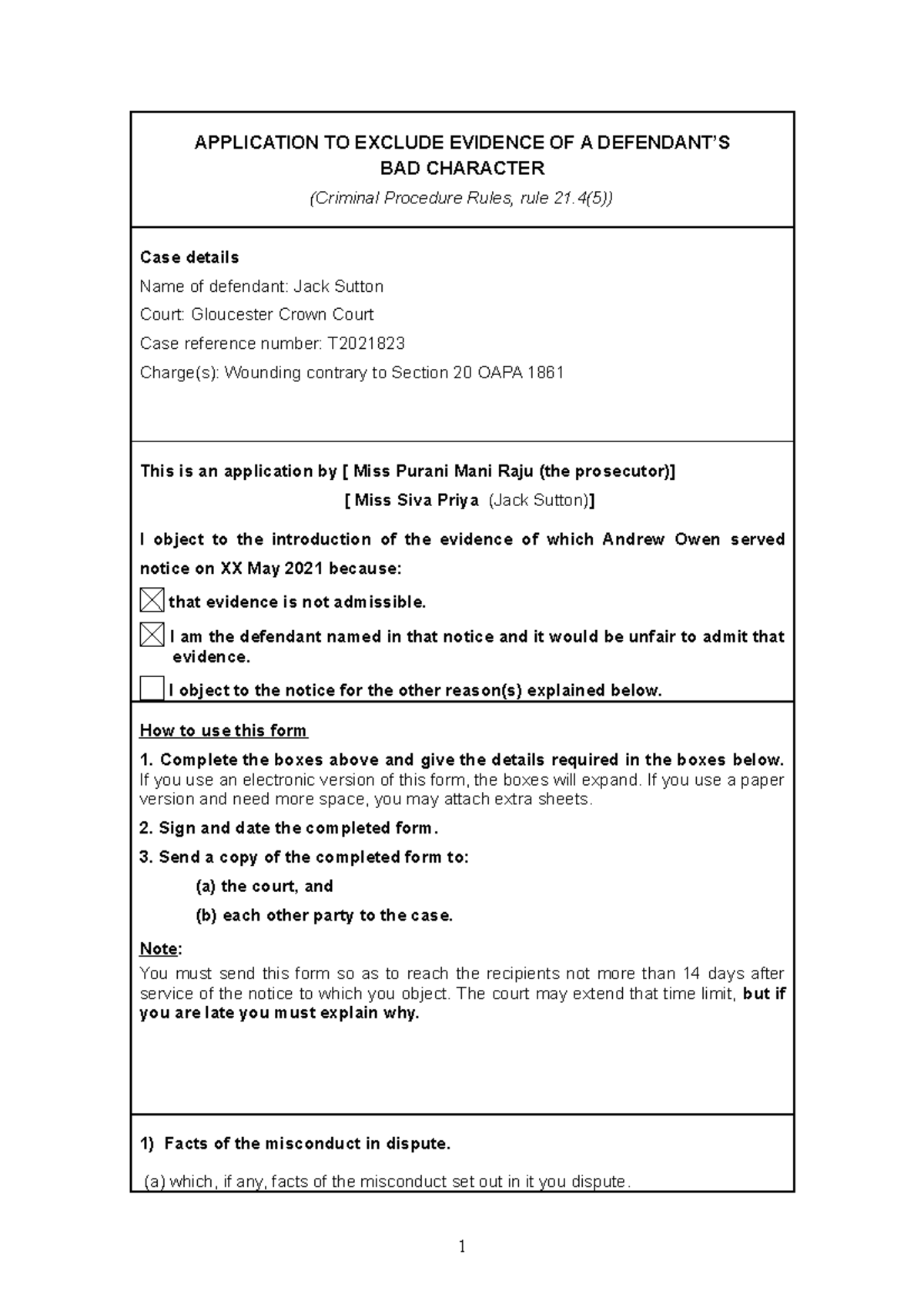 Defence Notice bad character - Jack sutton - APPLICATION TO EXCLUDE ...