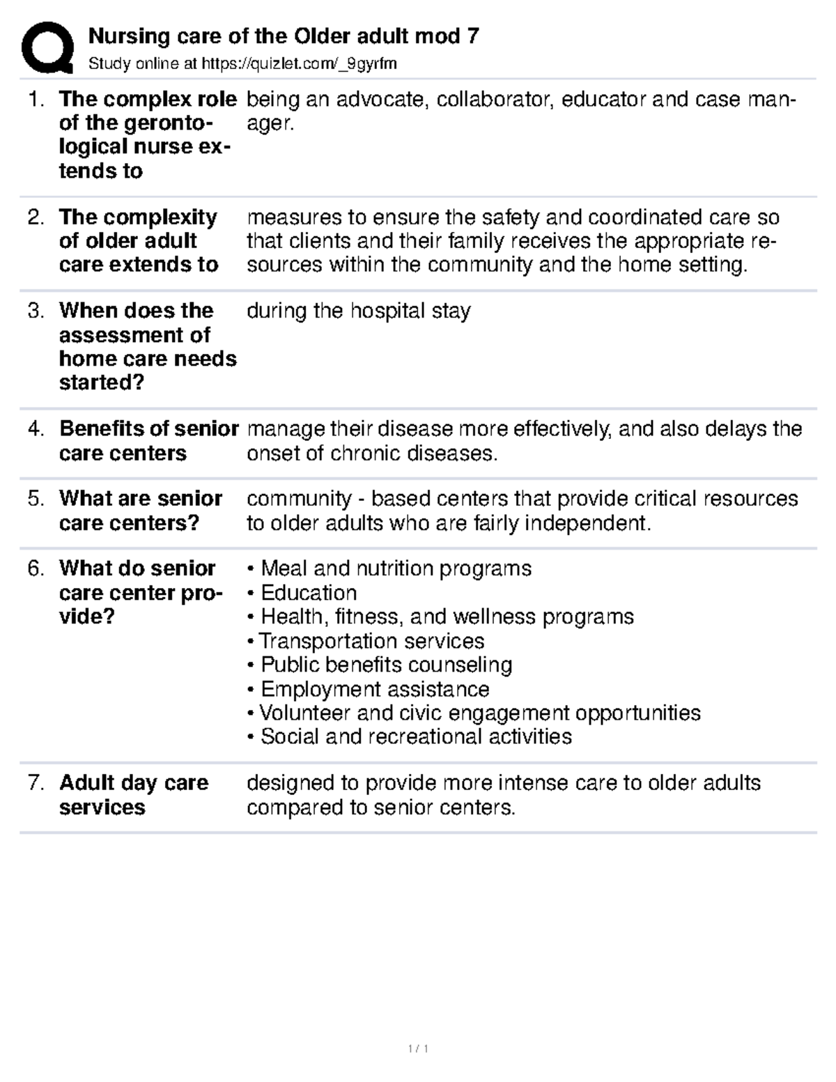 Quiz Module 07 NCOA - Nursing care of the Older adult mod 7 Study online at quizlet/_9gyrfm The ...