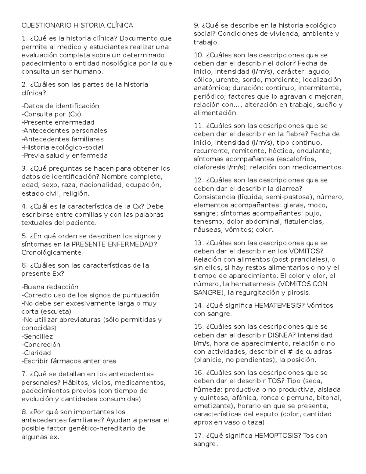 CUESTIONARIO ANAMNESIS - CUESTIONARIO HISTORIA CLÍNICA ¿Qué es la ...