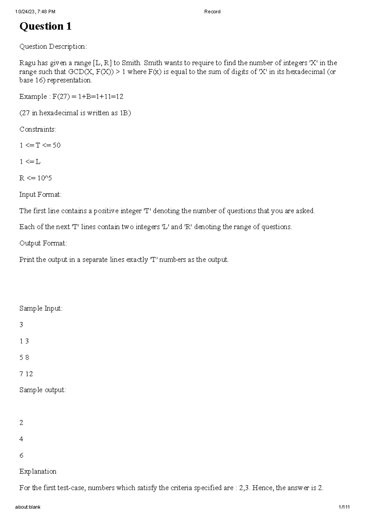 Elab Data Structure Question 1 Question Description Ragu Has Given A Range L R To Smith