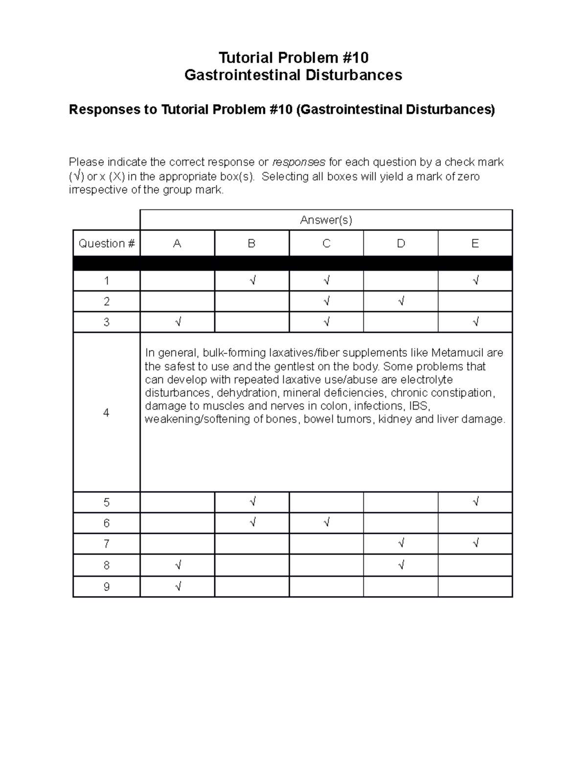 Tutorial Problem #10 - GI MCQ Submission Sheet - Tutorial Problem ...