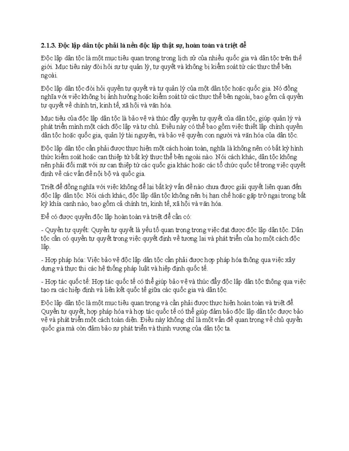 2 - ttttt - 2.1. Độc lập dân tộc phải là nền độc lập thật sự, hoàn toàn và triệt để Độc lập dân ...