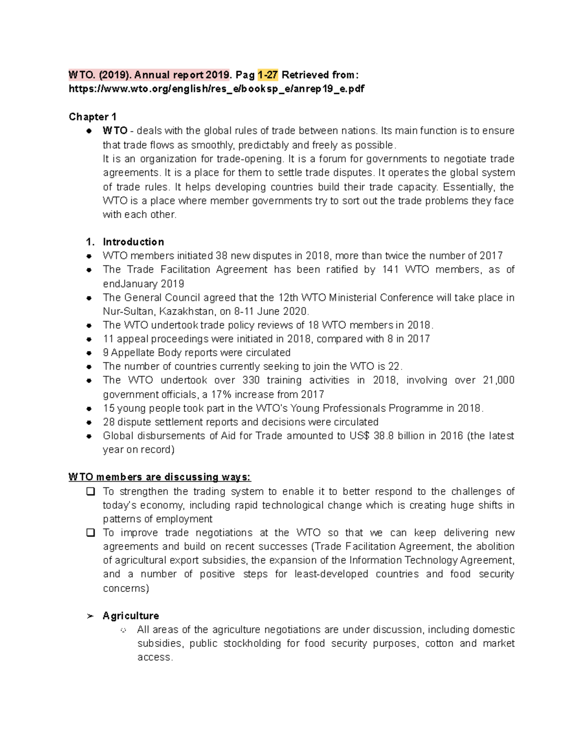1. WTO Annual Report 2019 - WTO. (2019). Annual report 2019. Pag 1-27 ...