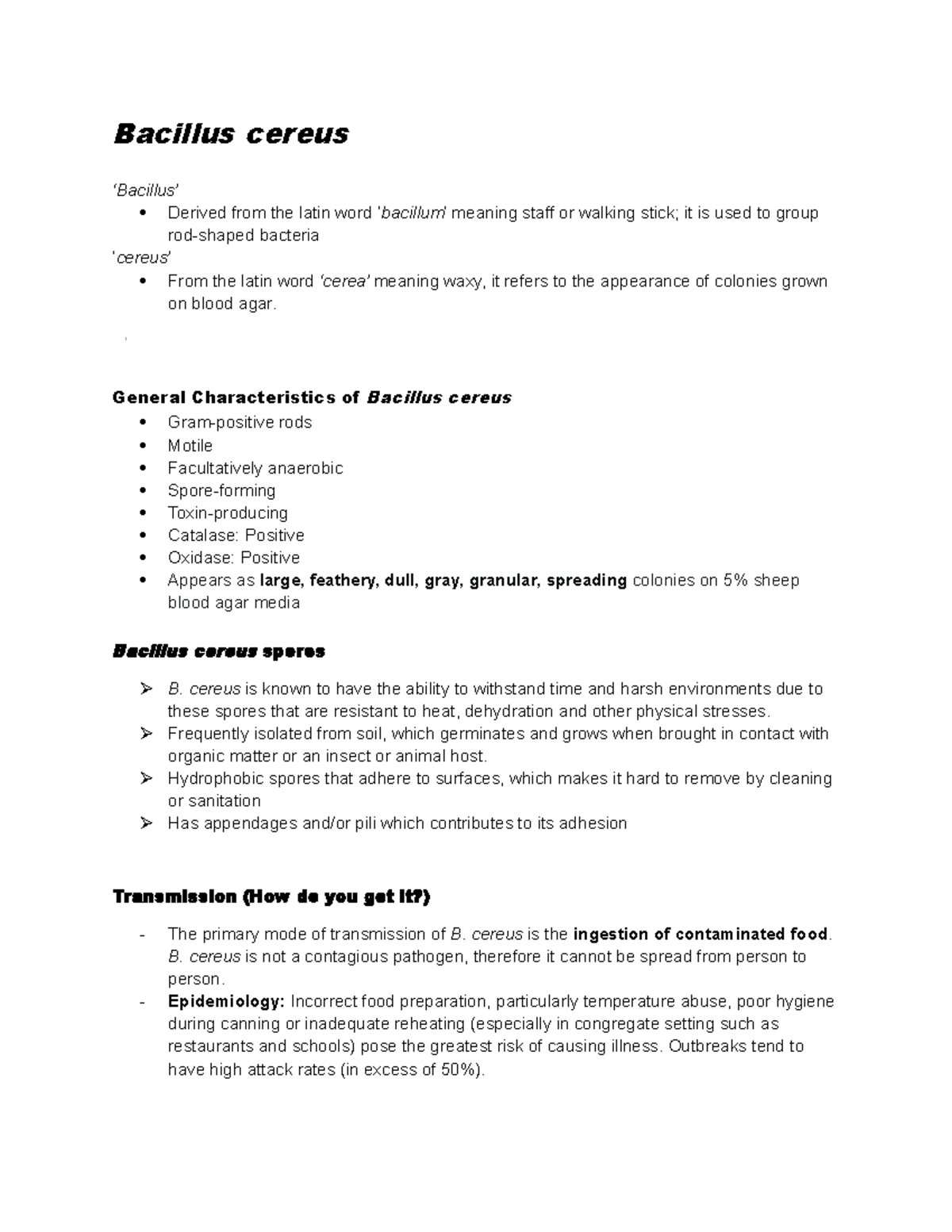 B cereus - Bacillus cereus ‘Bacillus’ Derived from the latin word ...
