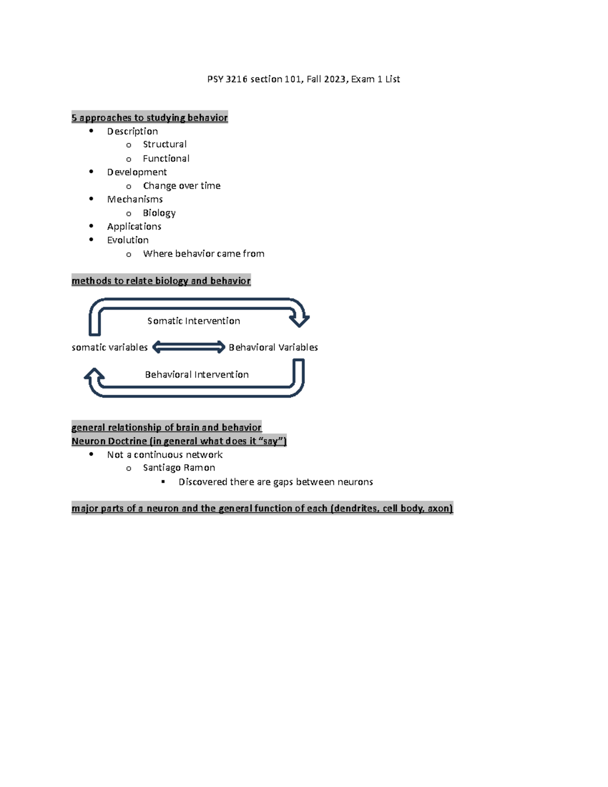 Exam1 List - Exam 1 topic list for exam review - PSY 3216 section 101, Fall 2023, Exam 1 List 5 ...