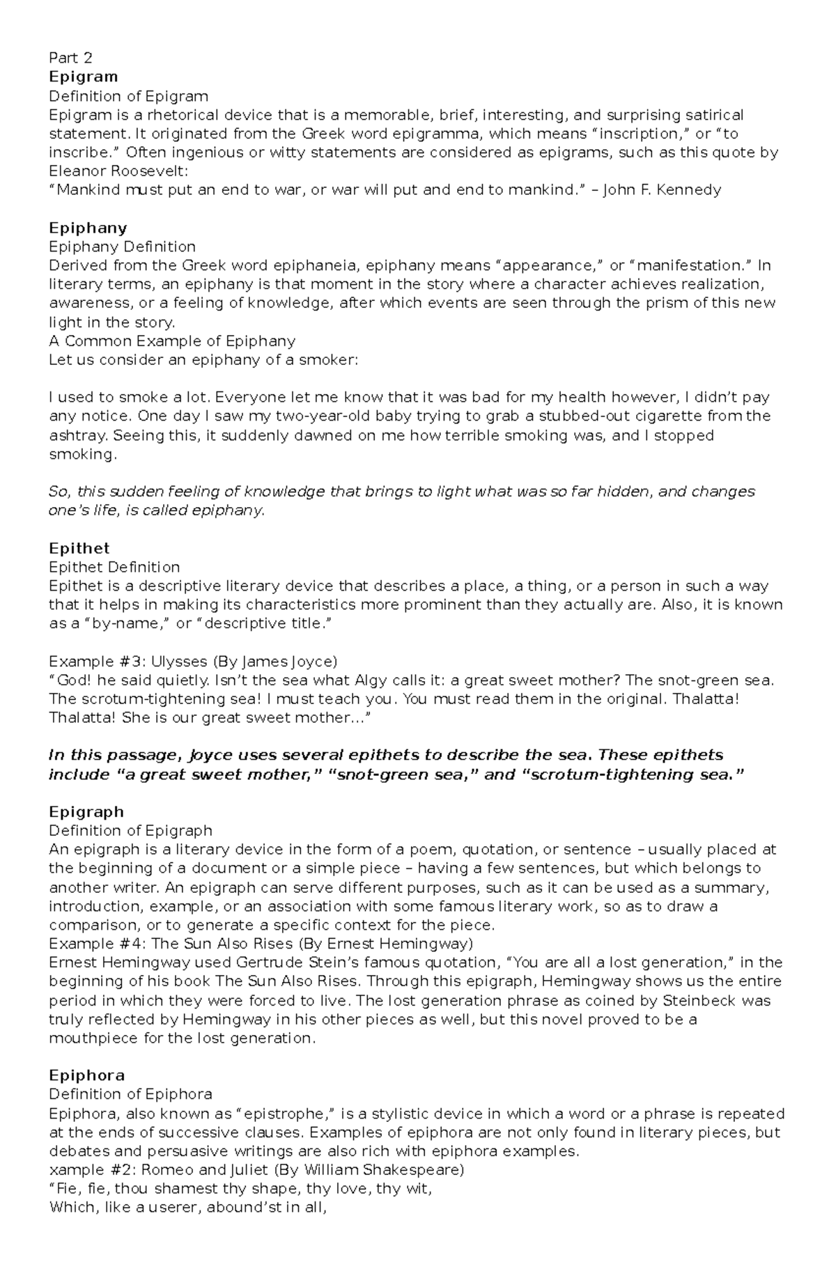 Literary Terms P2 - This is useful as lecture notes. - Part 2 Epigram ...