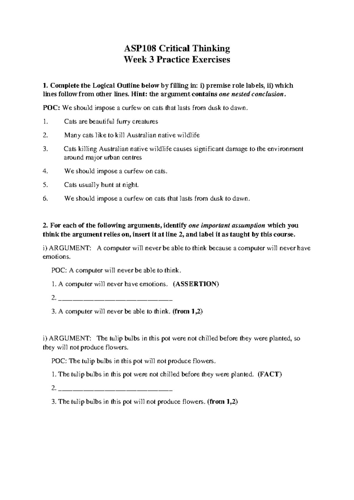 ASP 108 Week 3 Practice Exercises - ASP 108 Critical Thinking Week 3 ...