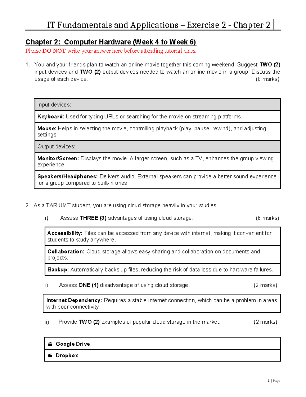 Exercise 2Q - Chapter 2 Computer Hardware - IT Fundamentals and ...