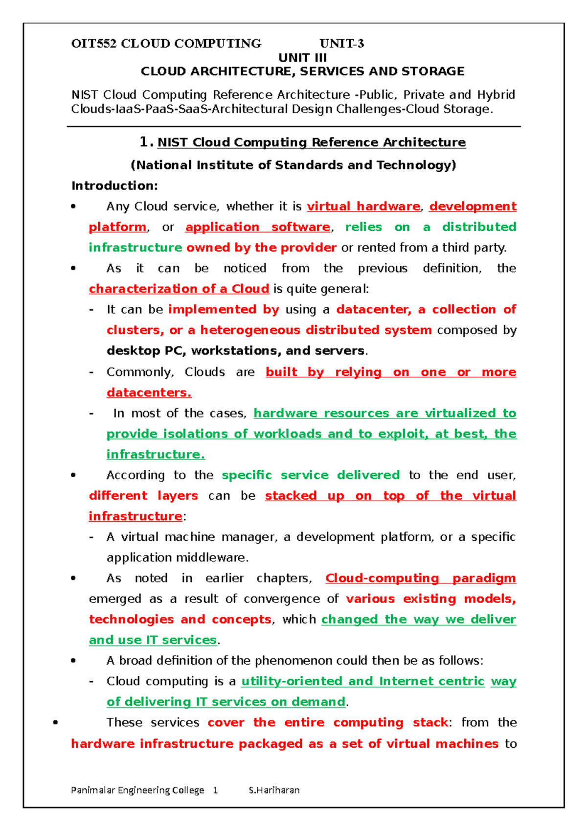 Unit-3Final - NOTHING MUCH - UNIT III CLOUD ARCHITECTURE, SERVICES AND STORAGE NIST Cloud ...